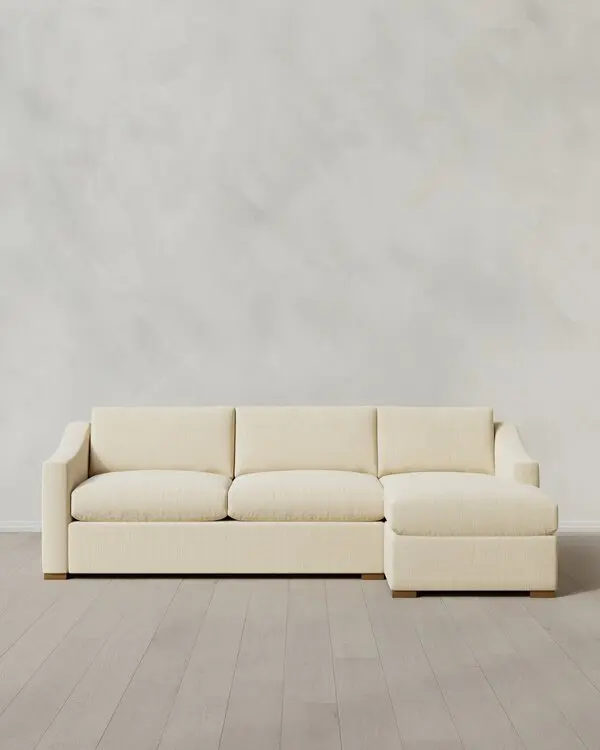 Quince Hollis Slope Arm Chaise Sectional In Performance Chenille Linen Blend - Eggshell