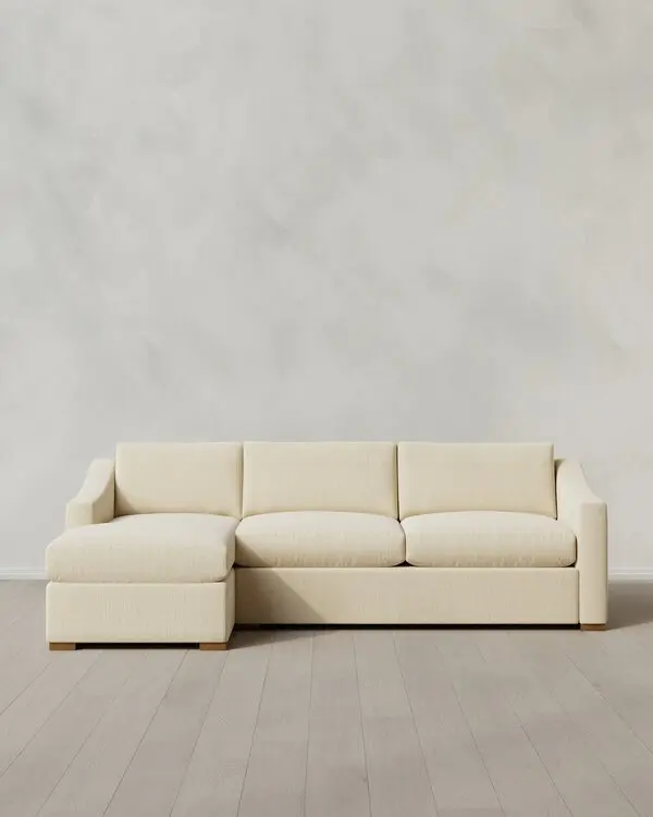 Quince Hollis Slope Arm Chaise Sectional In Performance Chenille Linen Blend - Eggshell