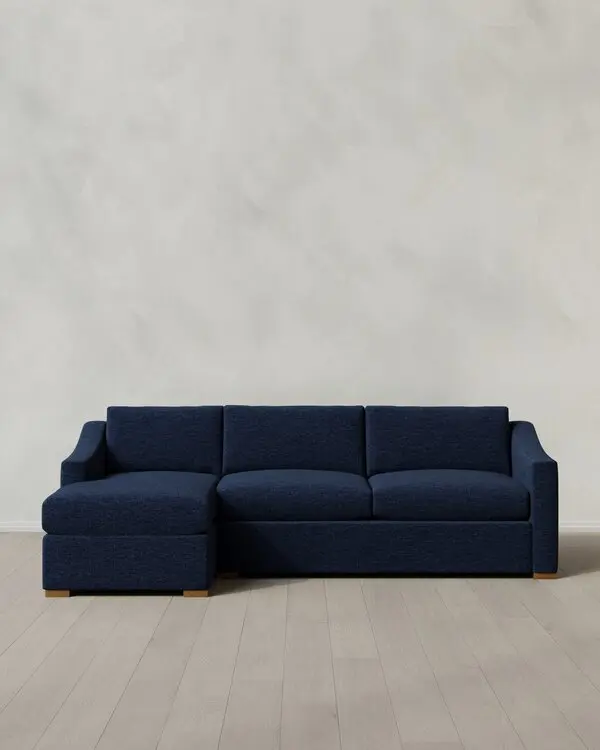 Quince Hollis Slope Arm Chaise Sectional In Performance Chenille Linen Blend - Ink