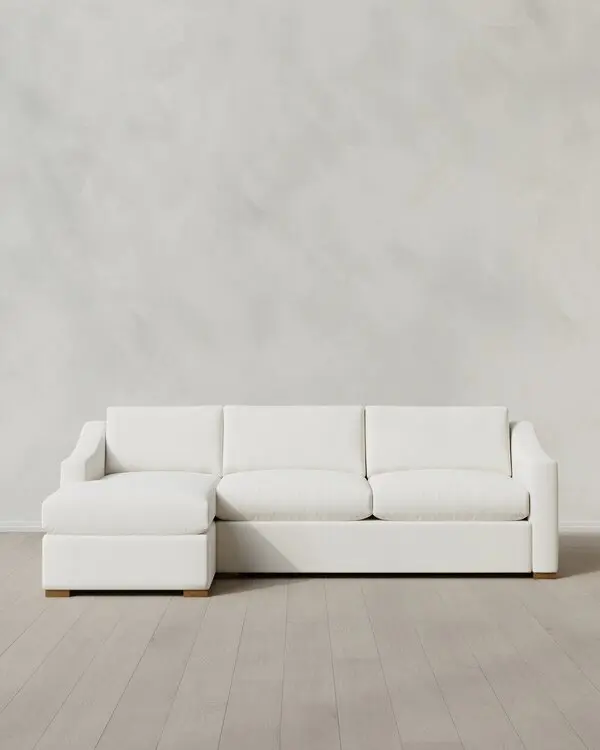 Quince Hollis Slope Arm Chaise Sectional In Performance Chenille Linen Blend - Marshmallow