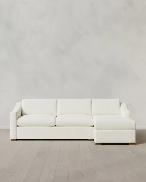 Quince Hollis Slope Arm Chaise Sectional In Performance Chenille Linen Blend - Snow