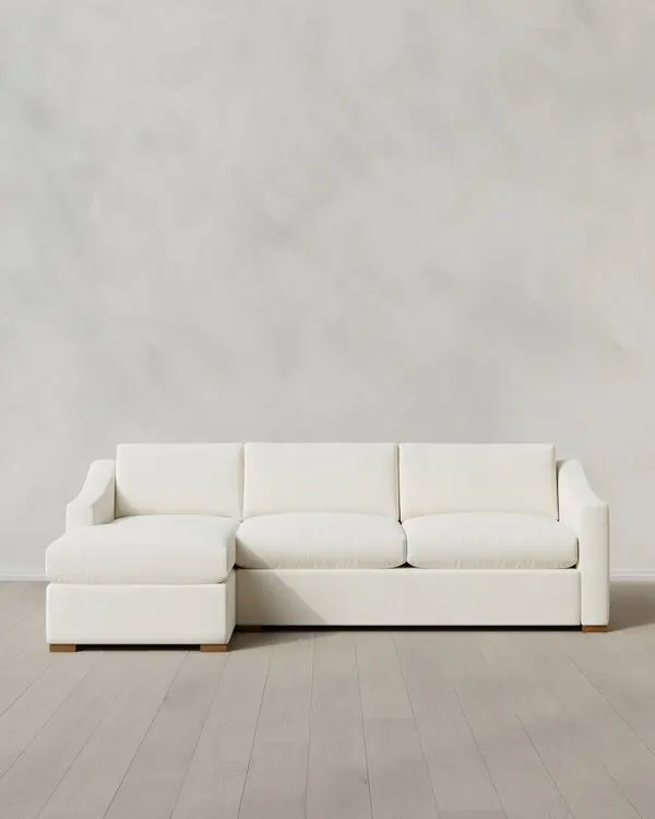 Quince Hollis Slope Arm Chaise Sectional In Performance Chenille Linen Blend - Snow