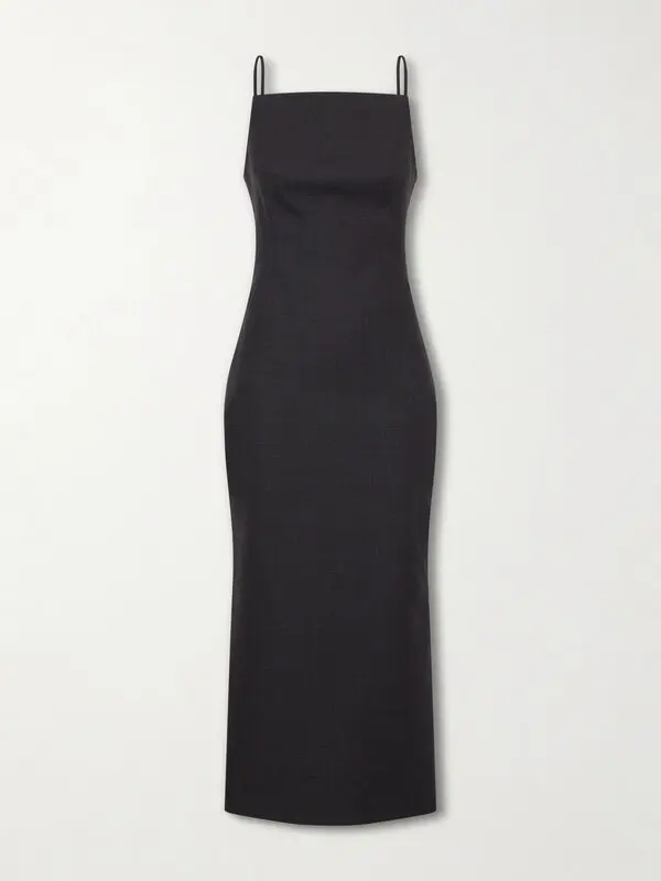 Givenchy Sliced Kickback Grain De Poudre Wool Midi Dress - Gray