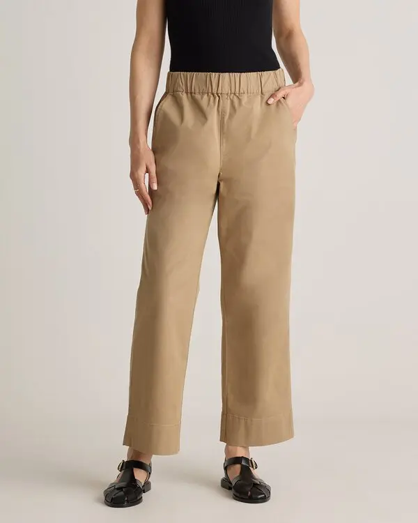 Quince Organic Stretch Cotton Wide Leg Chino Pants - Light Khaki