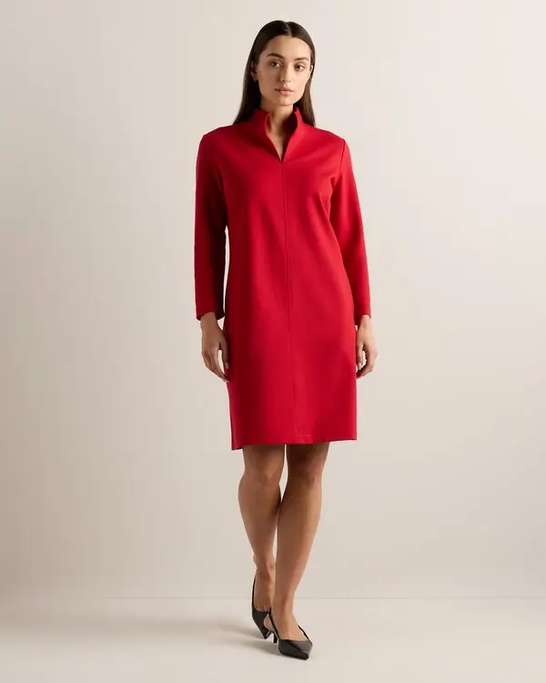 Quince Ultra-stretch Ponte Split Neck Mini Dress - Ruby Red