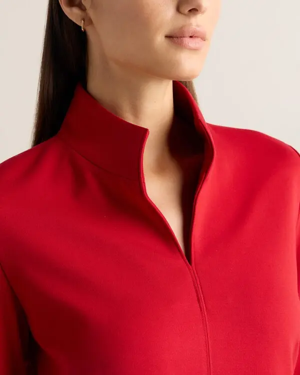 Quince Ultra-stretch Ponte Split Neck Mini Dress - Ruby Red