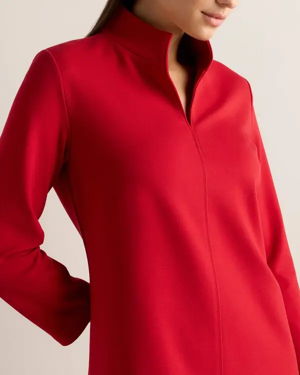 Quince Ultra-stretch Ponte Split Neck Mini Dress - Ruby Red