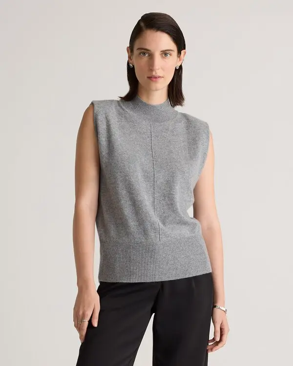 Quince Cashmere Padded-shoulder Tank Top - Heather Grey