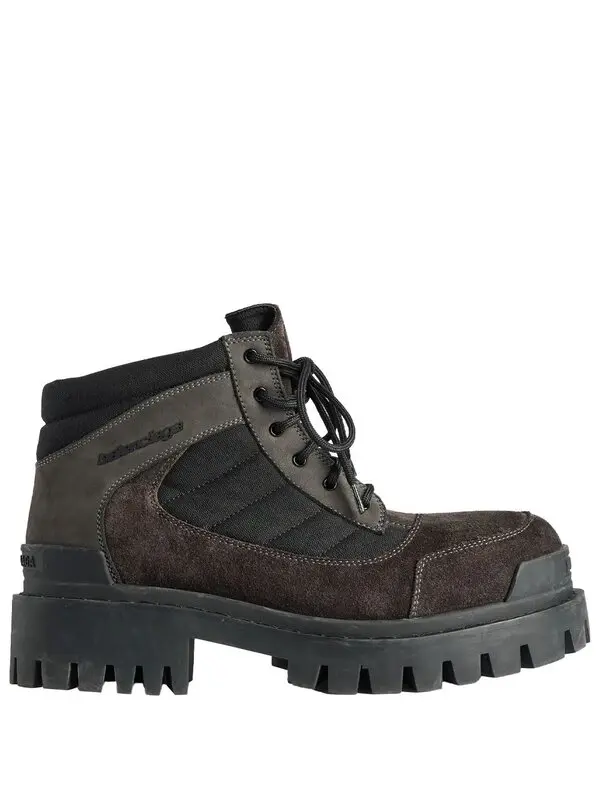 Balenciaga Low Combat Strike Boots In Nubuck, Suede And Cotton Canvas - Brown