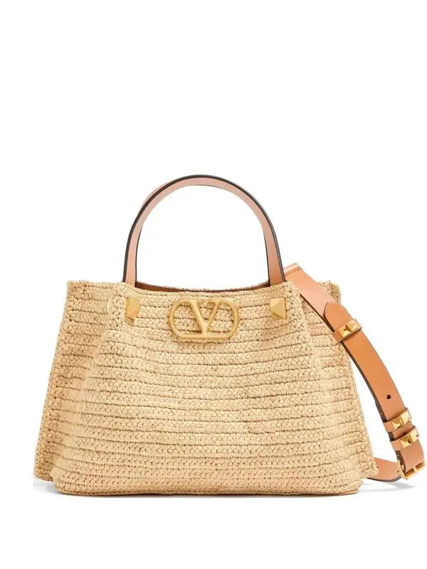 Valentino Garavani Small Raffia Shopping Bag - Nude & Neutrals