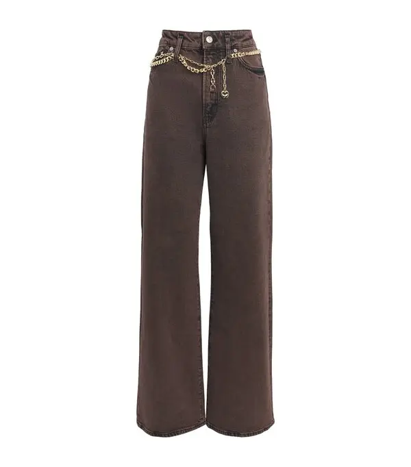 Maje Bootcut Jeans With Chain Belt - Brown
