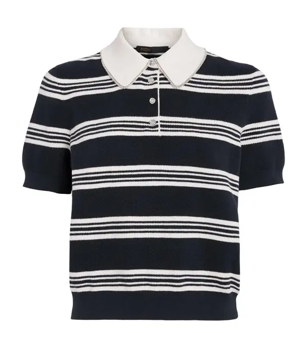 Maje Embellished Stripe Polo Shirt - Beige