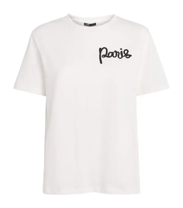 Maje Cotton Paris Embroidered T-shirt - White