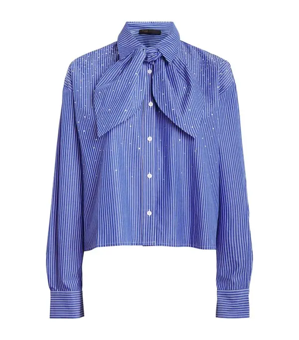 Maje Cotton Tie-neck Shirt - Blue