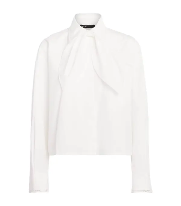 Maje Cropped Cotton Poplin Shirt With Crochet Collar - White