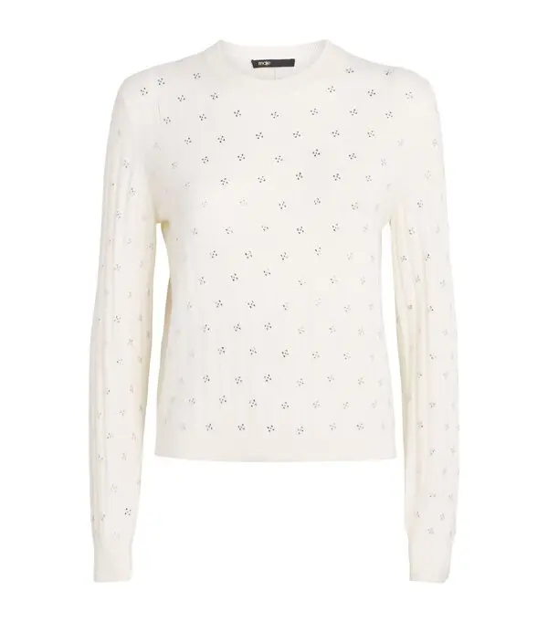 Maje Wool-blend Rhinestone Sweater - White