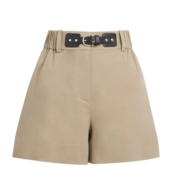 Maje Cotton-blend Belted Shorts - Brown
