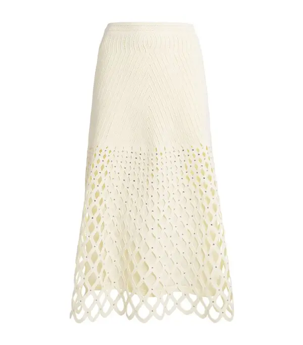 Maje Embellished Crochet Midi Skirt - Yellow