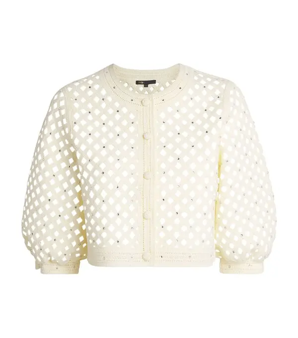 Maje Embellished Crochet Cardigan - Yellow