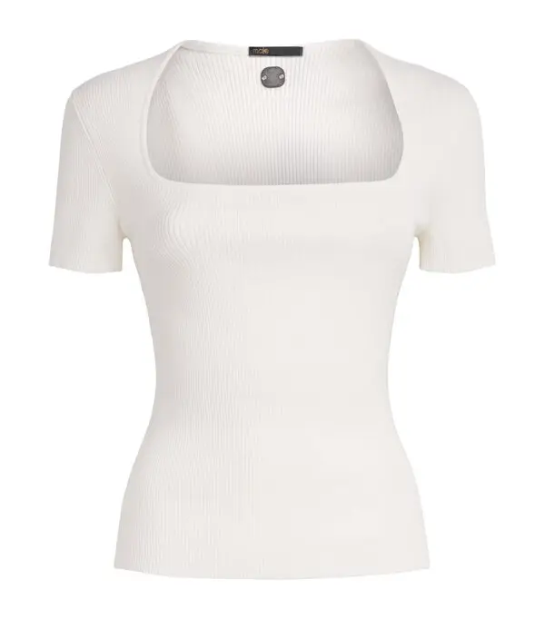 Maje Cotton-blend Rib-knit Top - White
