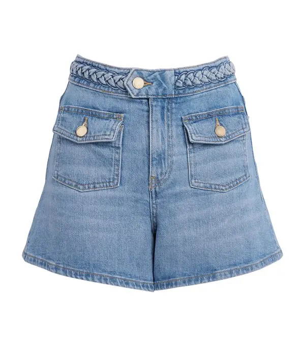 Maje Braided Flared Denim Shorts - Blue