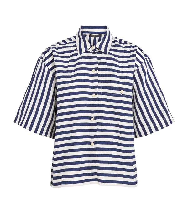 Maje Striped Waffled Canvas Shirt - White