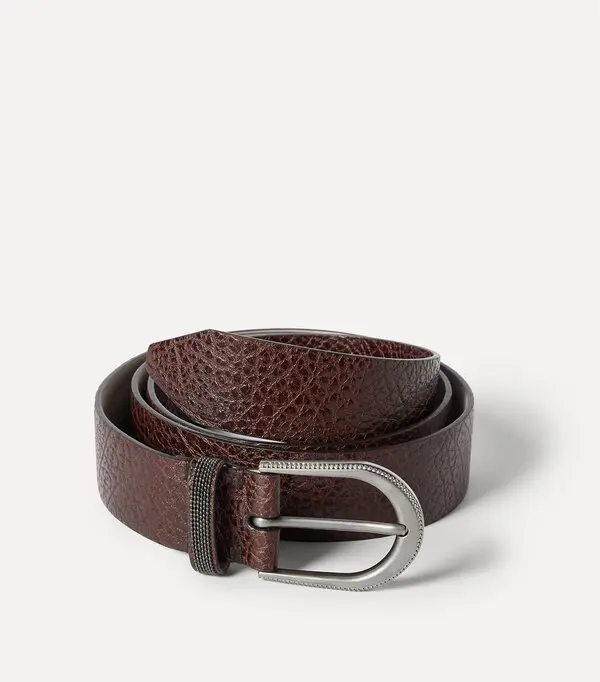Brunello Cucinelli Hammered Calfskin Belt - Brown