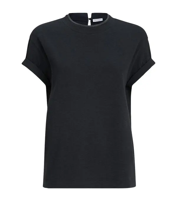 Brunello Cucinelli Embellished Stretch-cotton T-shirt - Black
