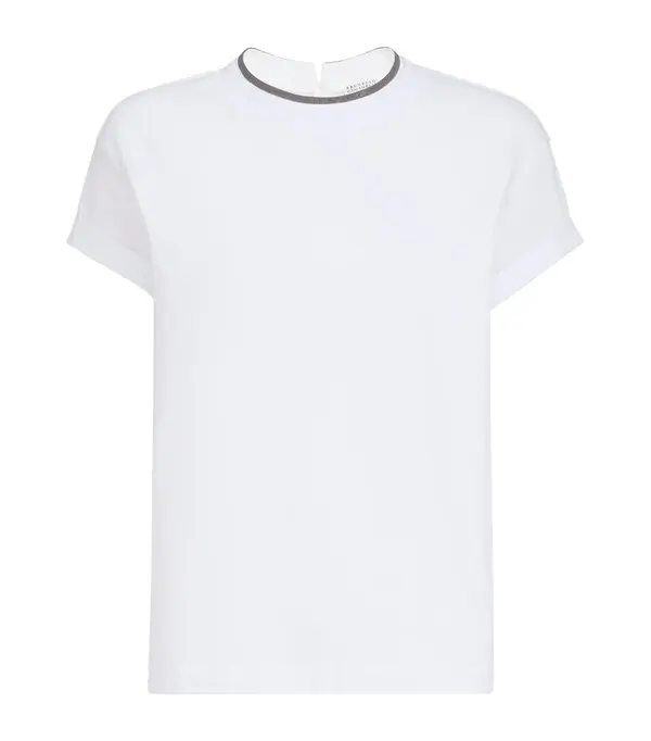 Brunello Cucinelli Embellished Stretch-cotton T-shirt - White