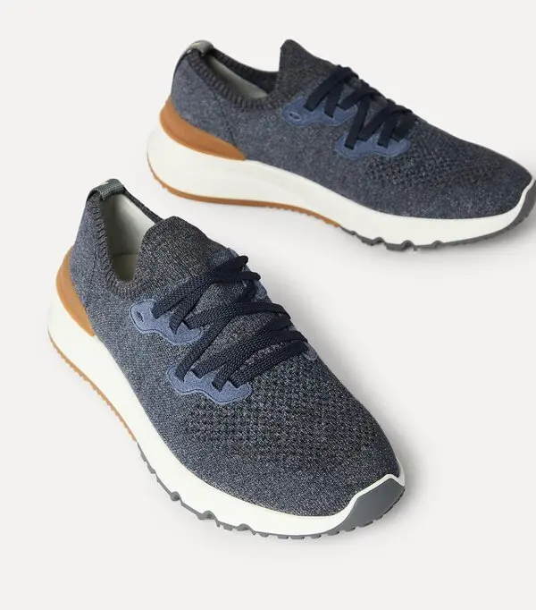 Brunello Cucinelli Cotton-blend Chiné-knit Sneakers - Blue