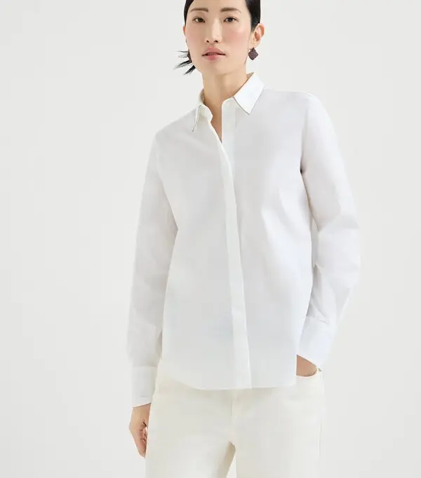 Brunello Cucinelli Cotton Poplin Monili Shirt - White