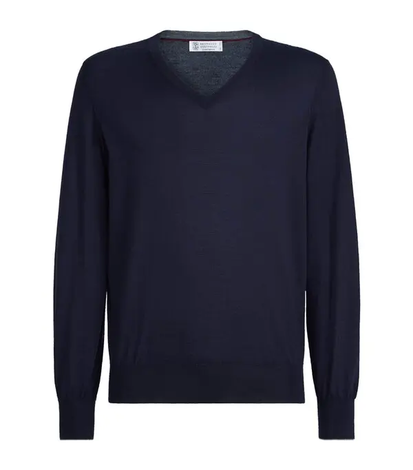 Brunello Cucinelli Cashmere-silk V-neck Sweater - Blue