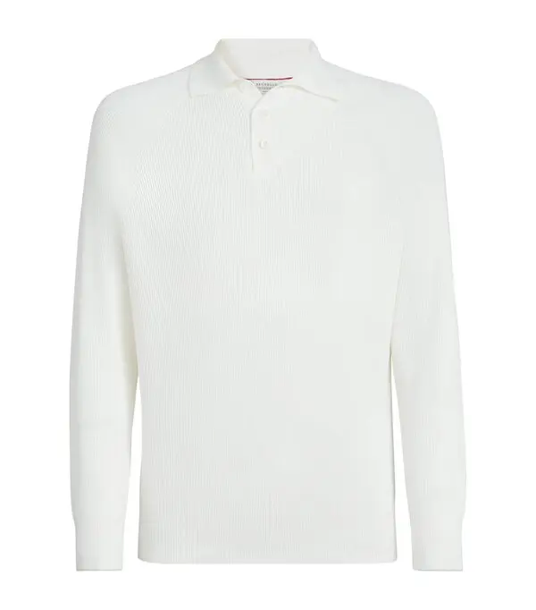 Brunello Cucinelli Cotton Ribbed Polo Sweater - White