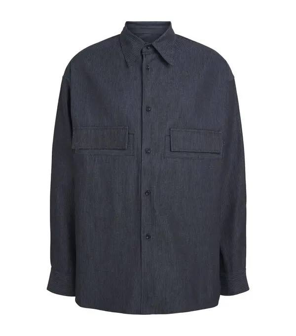 SAGE NATION Cotton Pinstripe Vincent Overshirt - Navy