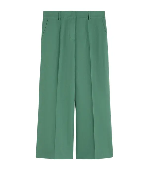 Max Mara Cotton-linen Wide-leg Cropped Trousers - Green