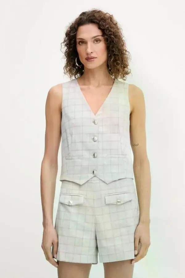 MORGAN Checked V-neck Vest - Grey