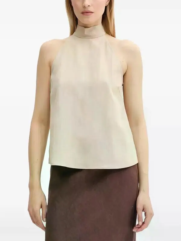 SAMSOE SAMSOE High-neck Top With Tie Detail - Neutrals