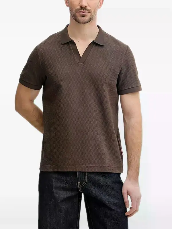 JOOP! Textured V-neck Polo Shirt - Brown