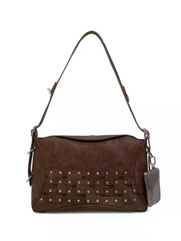 Desigual Embossed Studded Satchel Bag - Brown