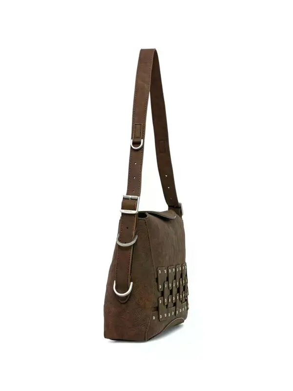 Desigual Embossed Studded Satchel - Brown