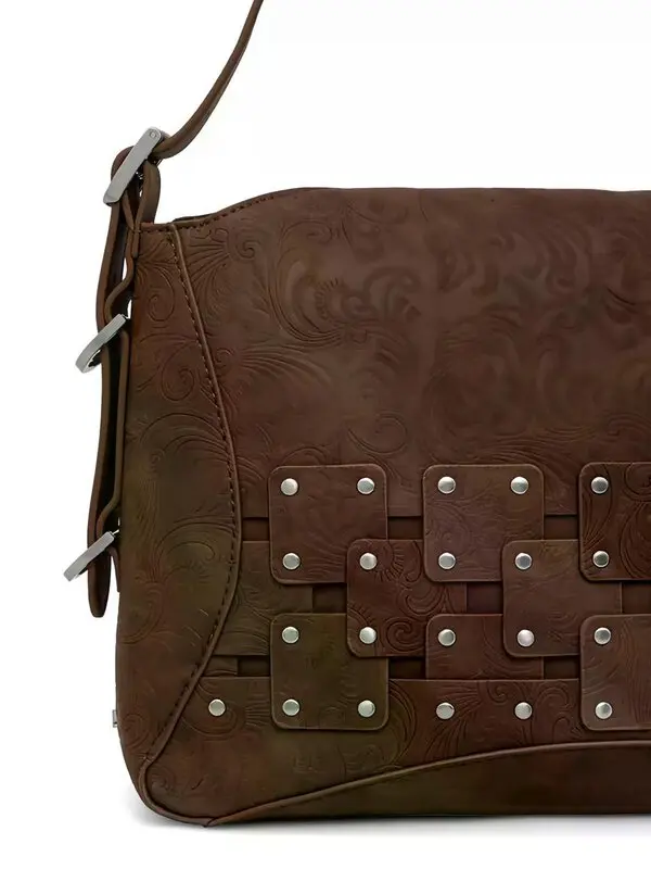Desigual Embossed Studded Satchel - Brown