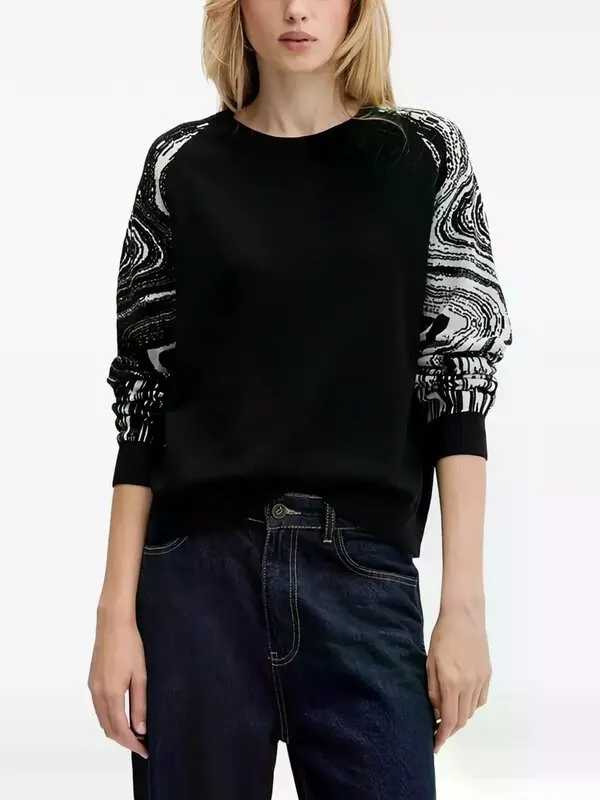 Desigual Marbled-sleeve Crew Neck Sweater - Black