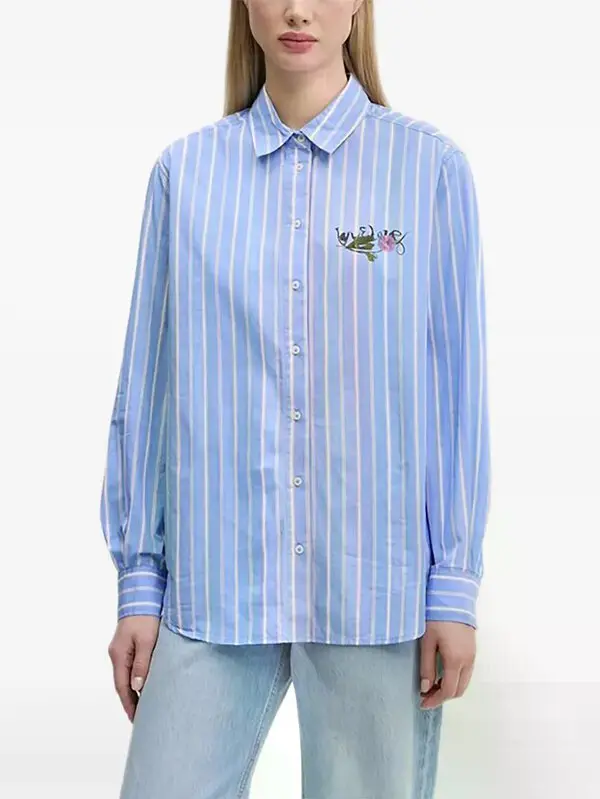 Desigual Striped Floral-detail Shirt - Blue
