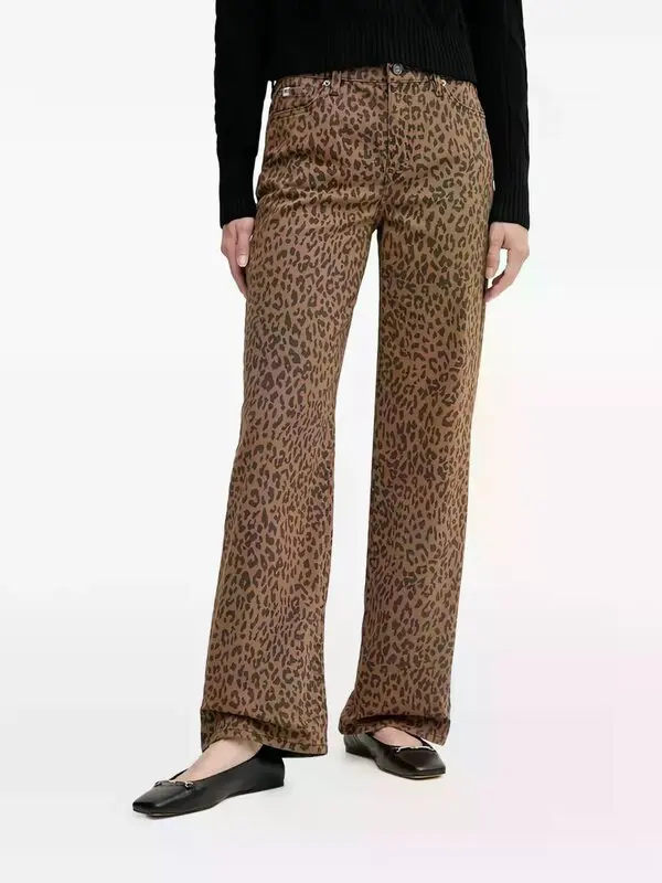 Dkny Leopard-print Denim Jeans - Brown