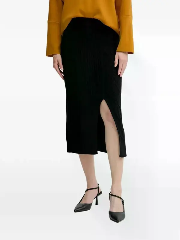 Dkny Cable Knit Split Skirt - Black
