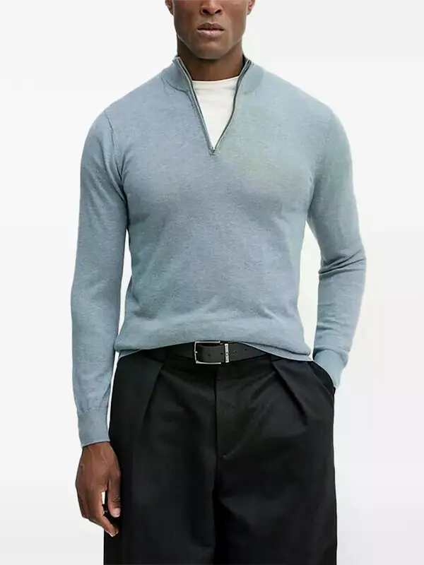 HACKETT Zip Mock-neck Sweater - Blue