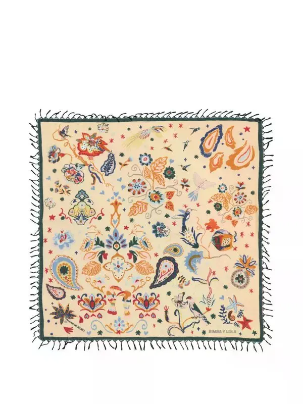 Bimba Y Lola Floral Print Fringed Scarf - Neutrals