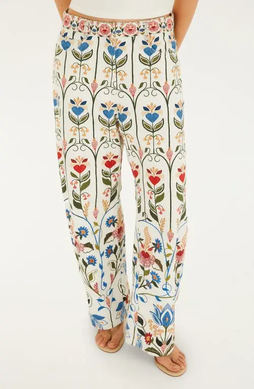 Farm Rio Fraga Print Belted Tapered Pants - Off-white