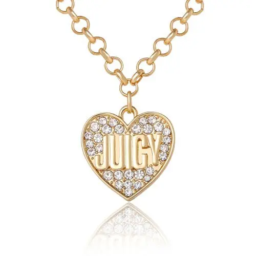 Juicy Couture Heart Script Logo Necklace - Gold Tone