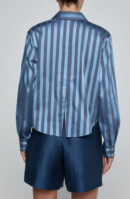 L'Agence Cosette Stripe High-low Crop Button-up Shirt - Blue Multi Stripe